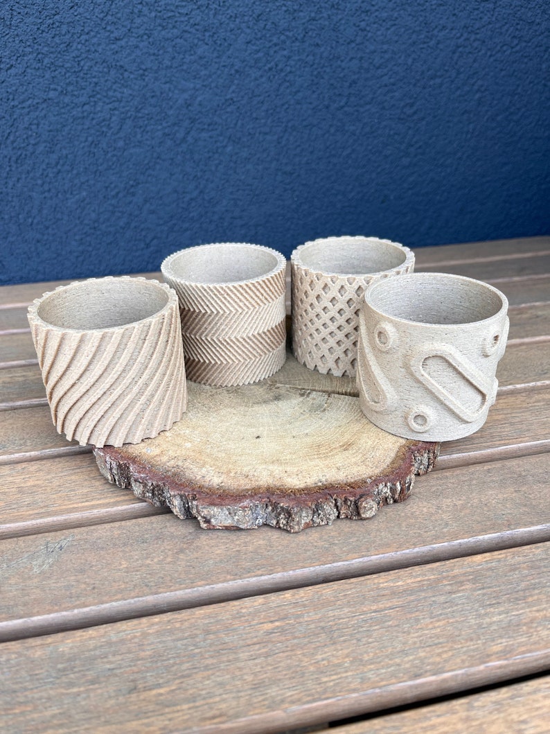Set of 4 Planters, 5,5 Cm, 3D Printed, Crafted From Biowood, Simple ...