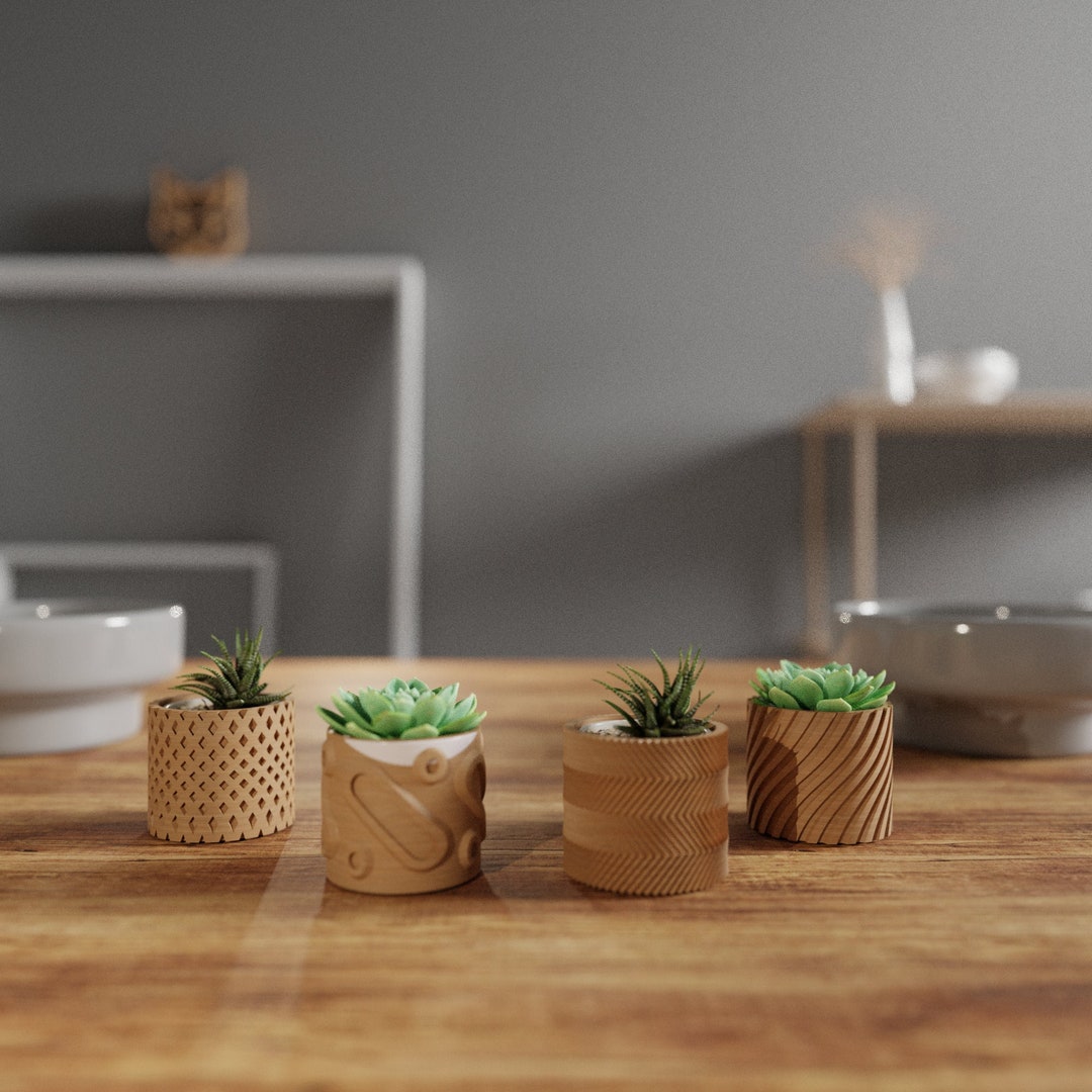 Set of 4 Planters, 5,5 Cm, 3D Printed, Crafted From Biowood, Simple ...