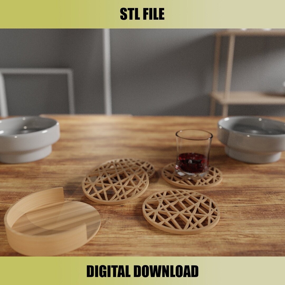 STL File, 4 Mug Coasters, 3D Printing, in a Convenient Box, Geometric ...