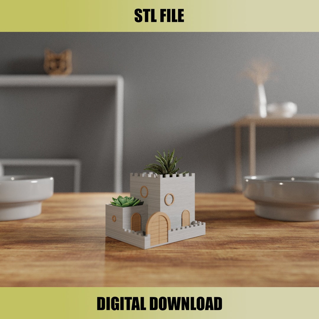 STL File, Castle-shaped Flower Pot for Two Flowers, 8 Cm, 5 Cm, 3D ...