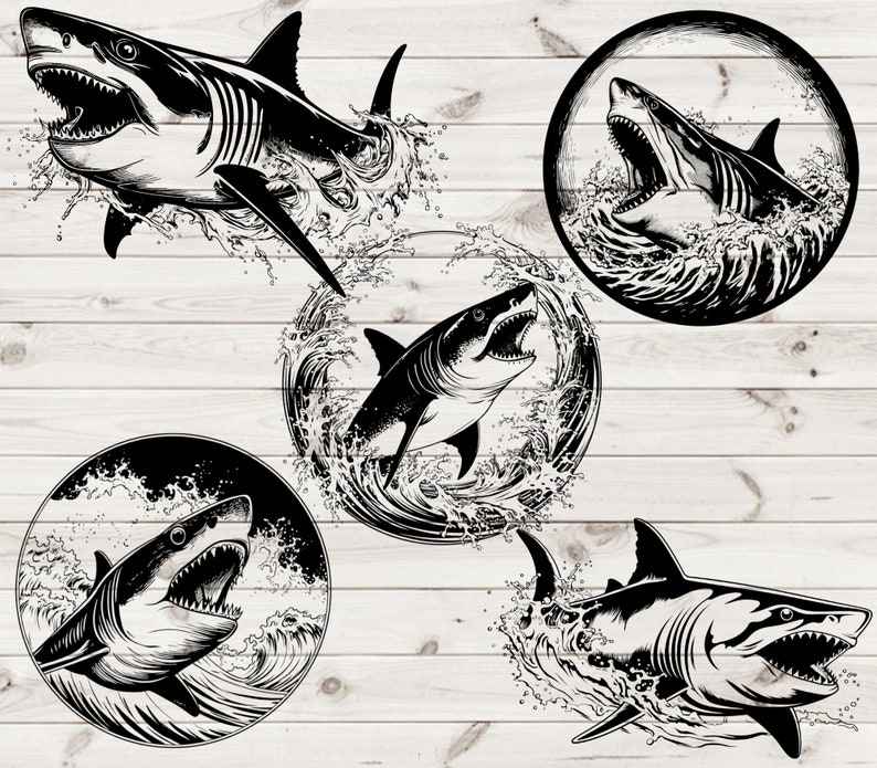 Shark Svg Bundle Bull Shark Printable Clipart Great White Shark Logo ...