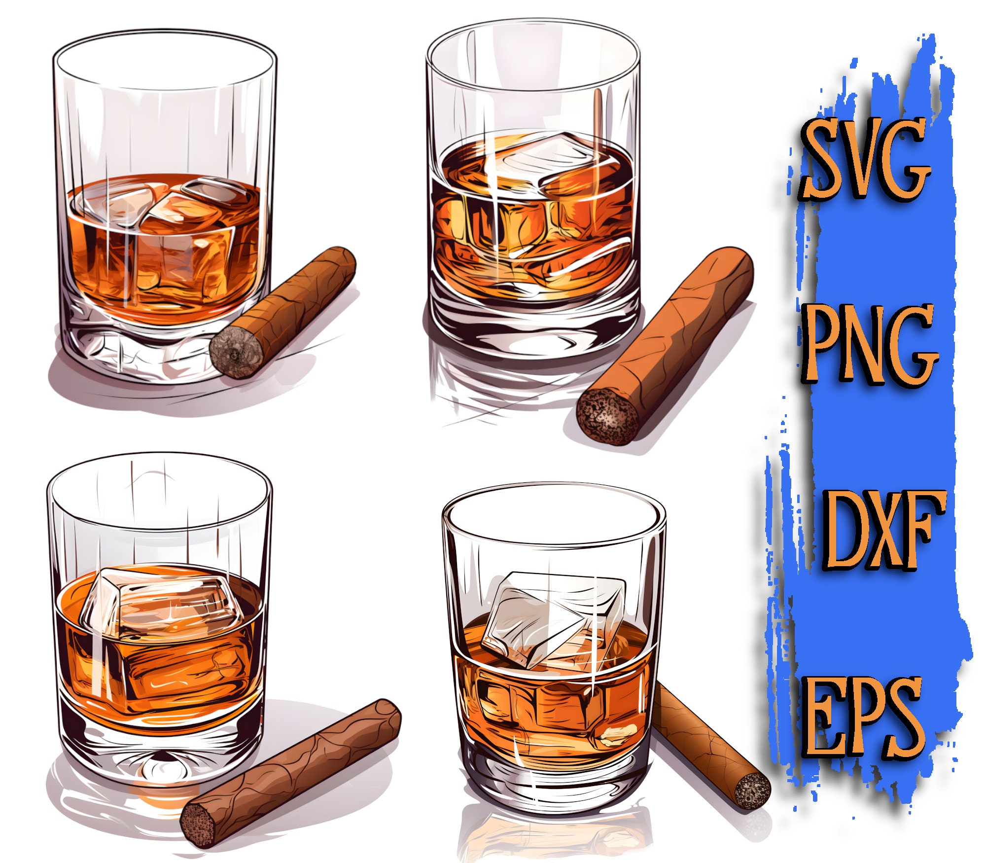 Whiskey Glass SVG Vector Cigar Printable Alcohol Drink Sublimation Shot ...