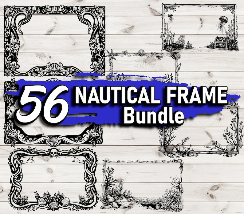 Nautical Frame Bundle Marine Life SVG Border Pirate Decor PNG Frame ...