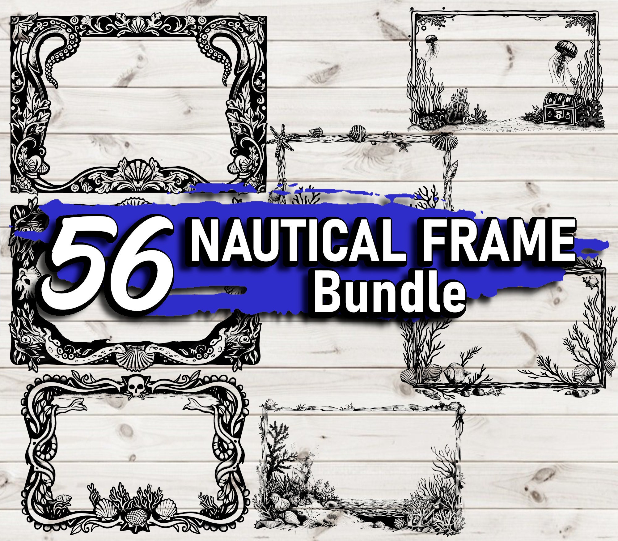 Nautical Frame Bundle Marine Life SVG Border Pirate Decor PNG Frame ...