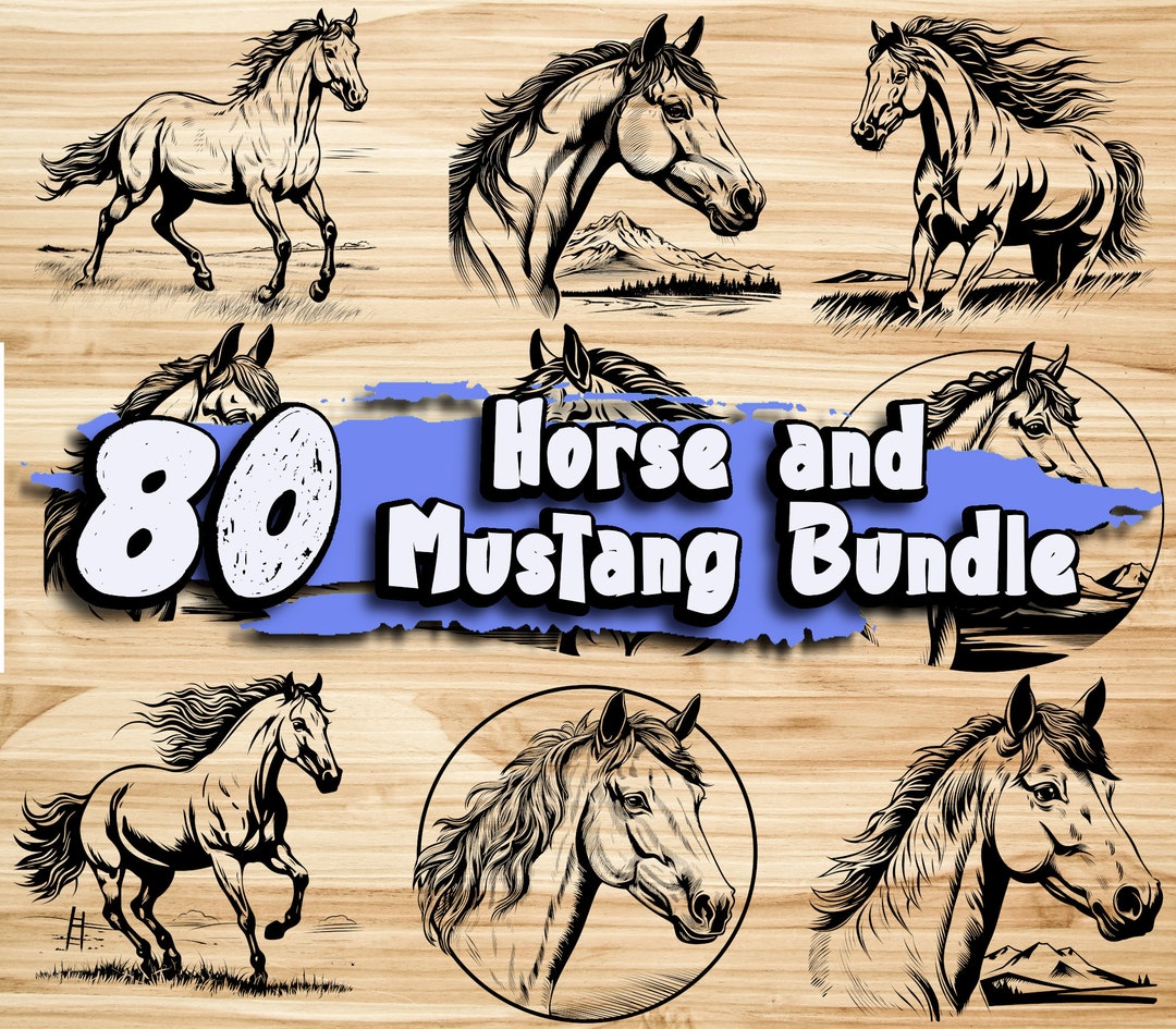 Horse Svg Bundle Mustang Gallop Logo Western Art Vector Laser Engraving ...
