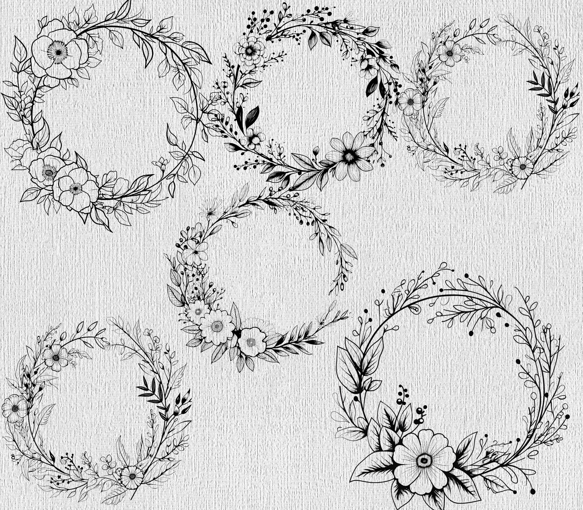 Monogram Flower Wreath Bundle Floral Wreath Vector Decal Botanical ...