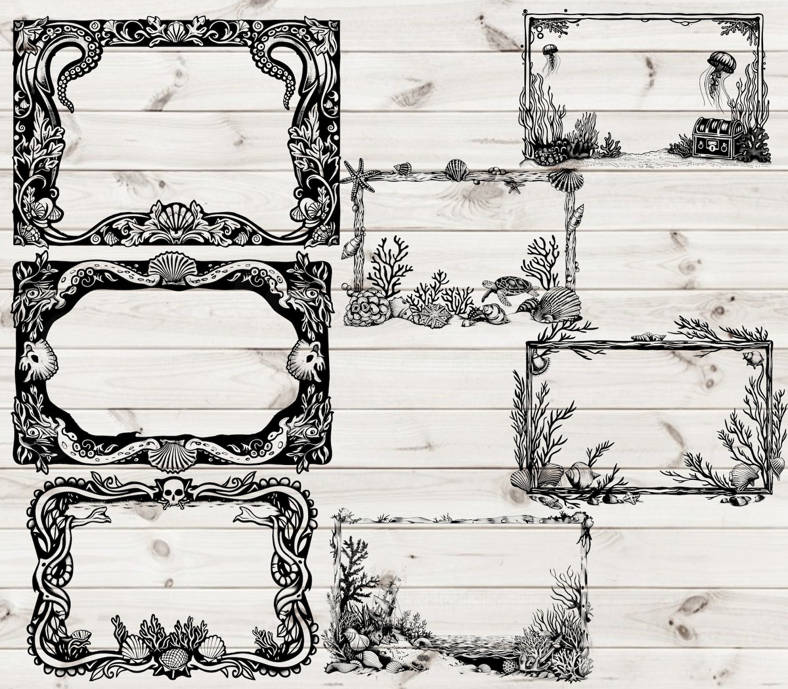 Nautical Frame Bundle Marine Life SVG Border Pirate Decor PNG Frame ...