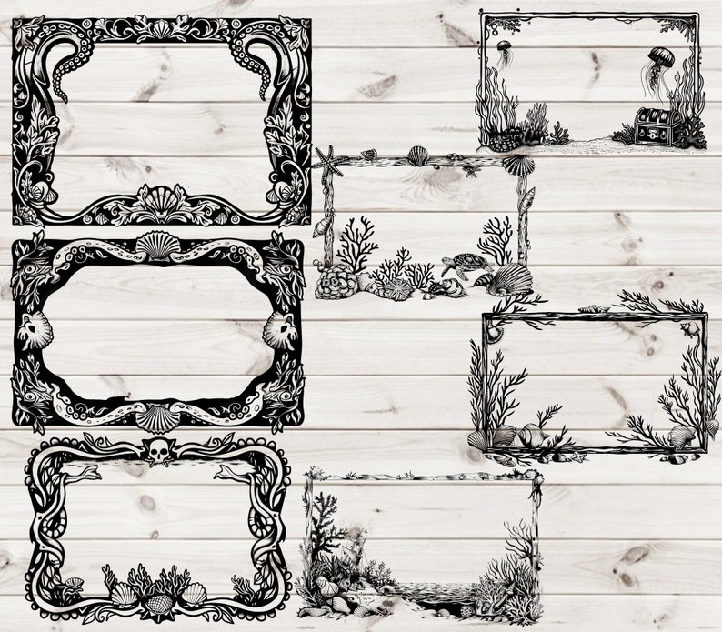 Nautical Frame Bundle Marine Life SVG Border Pirate Decor PNG Frame ...