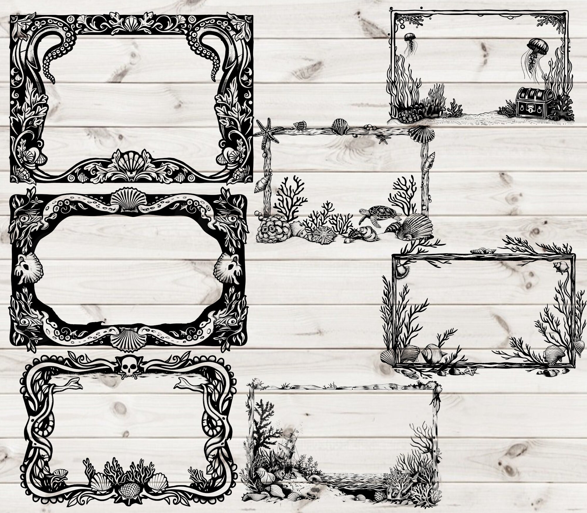 Nautical Frame Bundle Marine Life SVG Border Pirate Decor PNG Frame ...