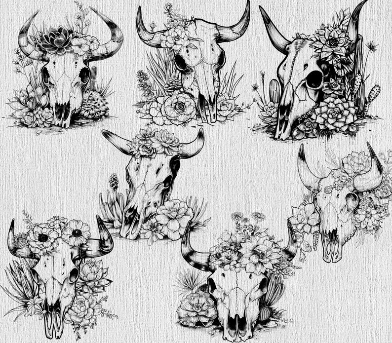 60 Bull Skull Floral PNG SVG Bundle, Western Laser Engraving Design ...