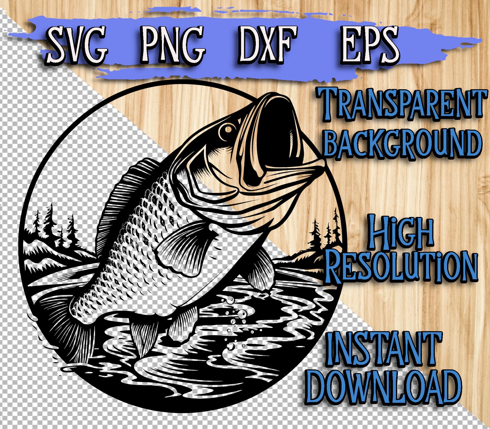 Fishing SVG Bass Fish Engraving Svg File Fishing Png Bundle Bass ...