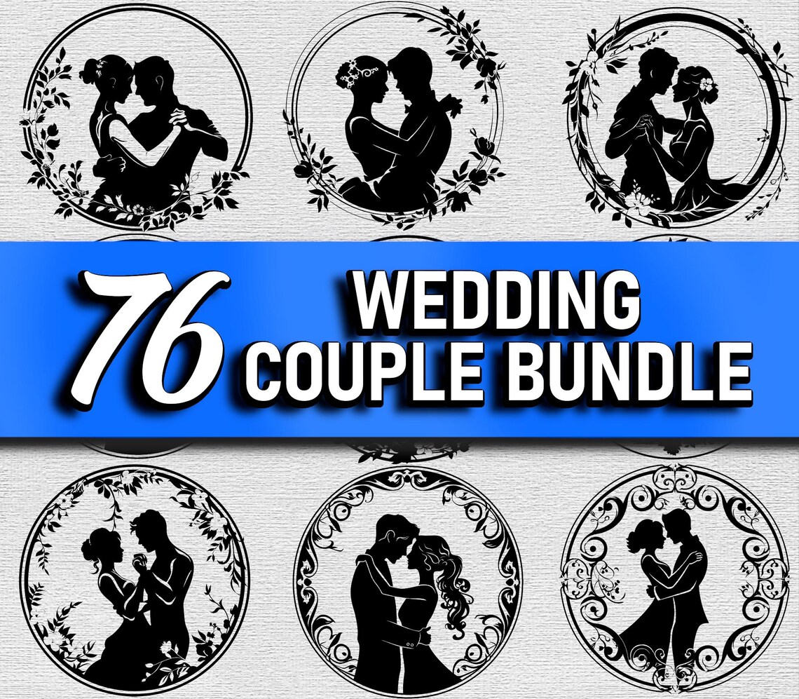 Wedding Couple SVG Bundle: Laser Cut Files, Newlywed Clipart (digital ...