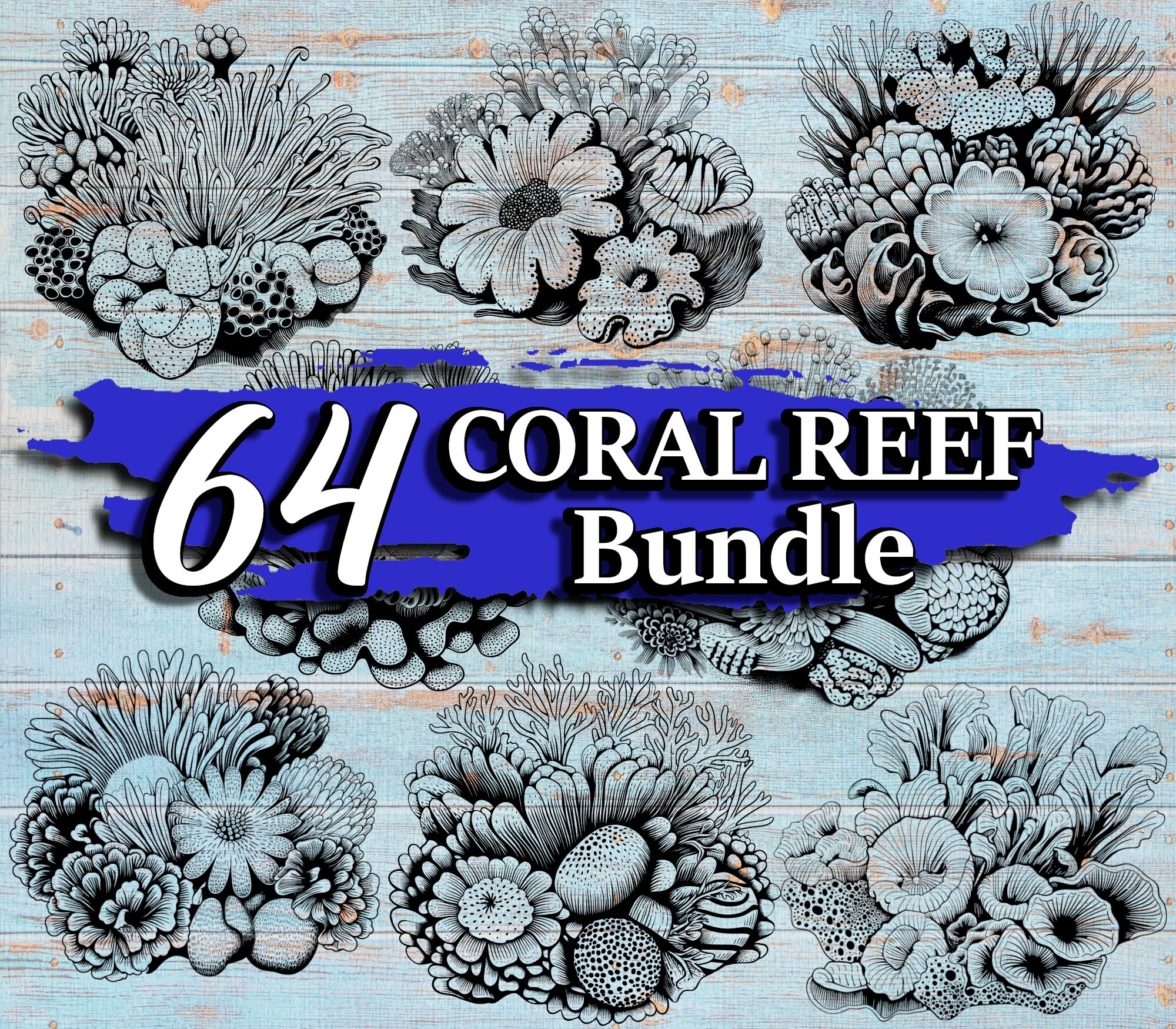 Coral Reef SVG Bundle: 16 Marine Life Clipart (digital Download) - Etsy