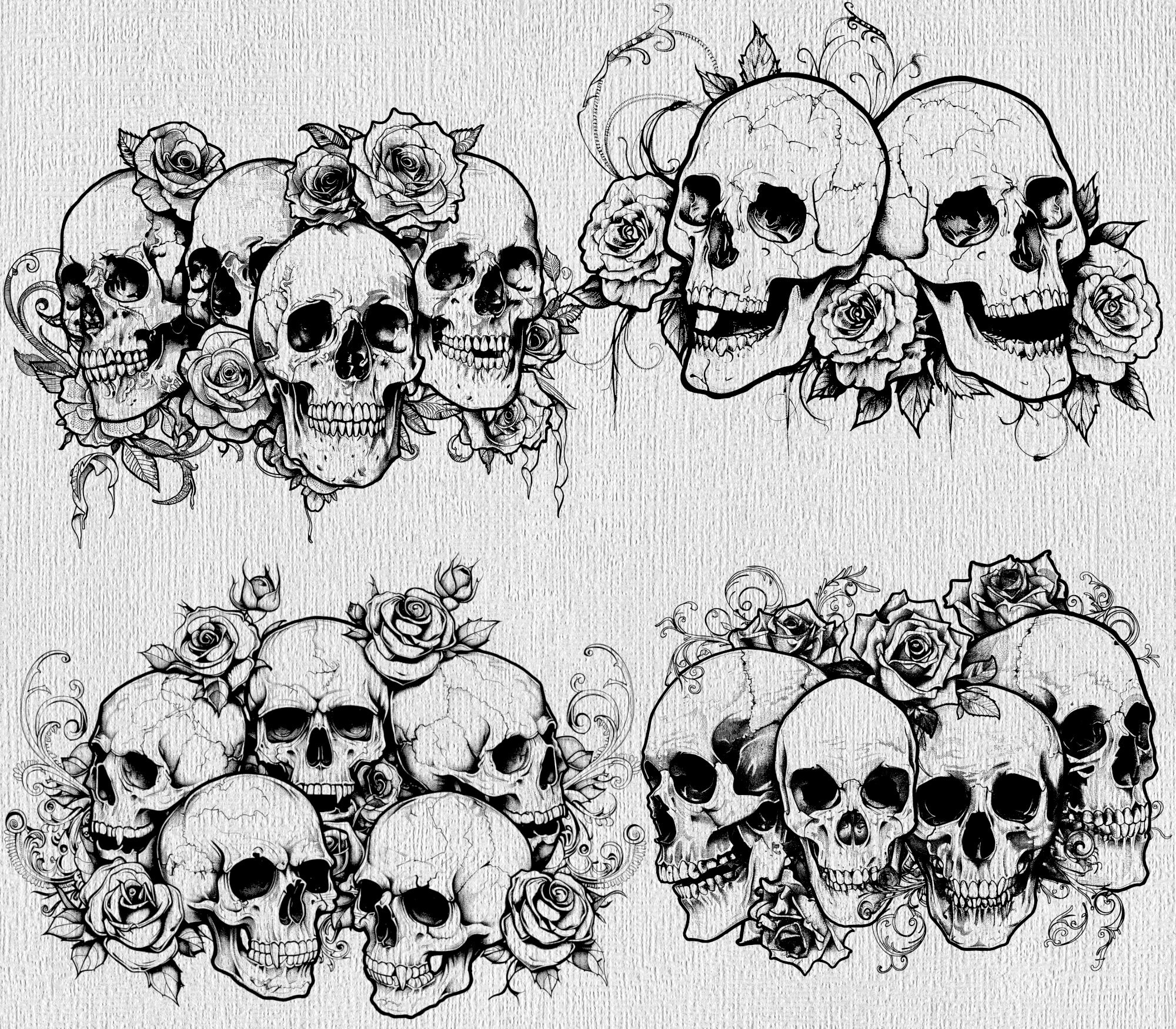 Skull & Roses SVG Bundle: Laser Engraving, Tattoo Clipart (digital ...