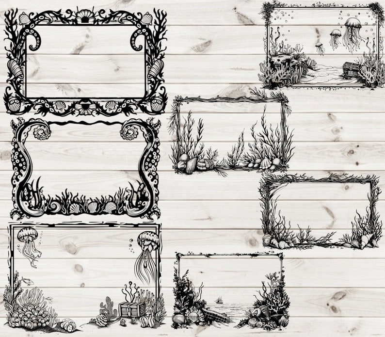Nautical Frame Bundle Marine Life SVG Border Pirate Decor PNG Frame ...