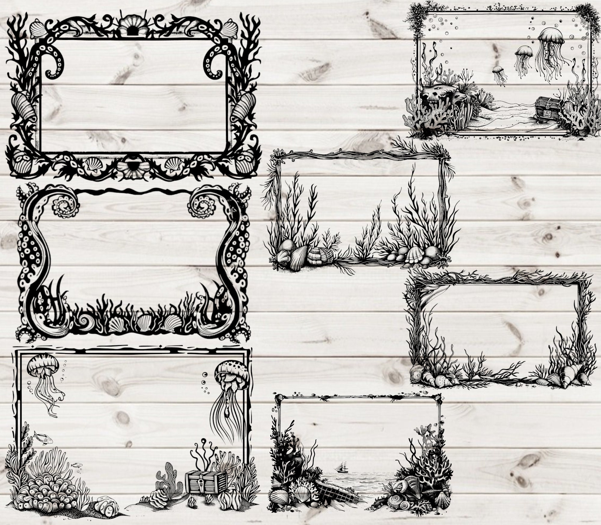 Nautical Frame Bundle Marine Life SVG Border Pirate Decor PNG Frame ...