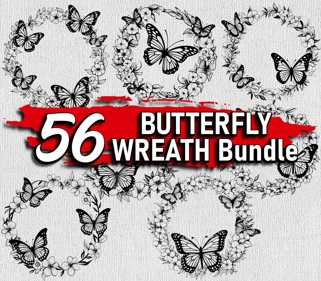 Butterfly Svg Bundle Monogram Frame Laser Engraving Floral Wreath DTG ...