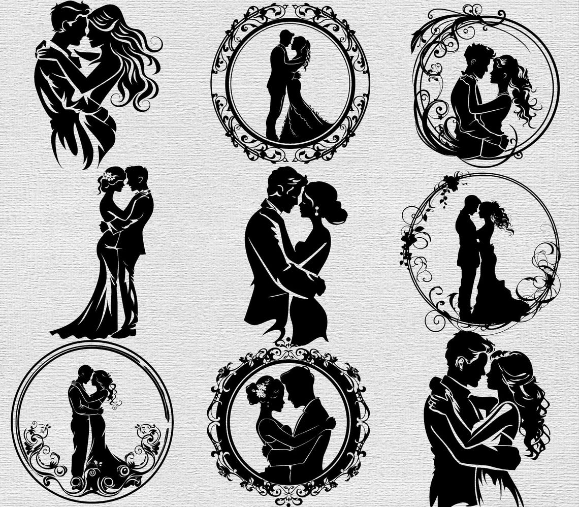 Wedding Couple SVG Bundle: Laser Cut Files, Newlywed Clipart (digital ...