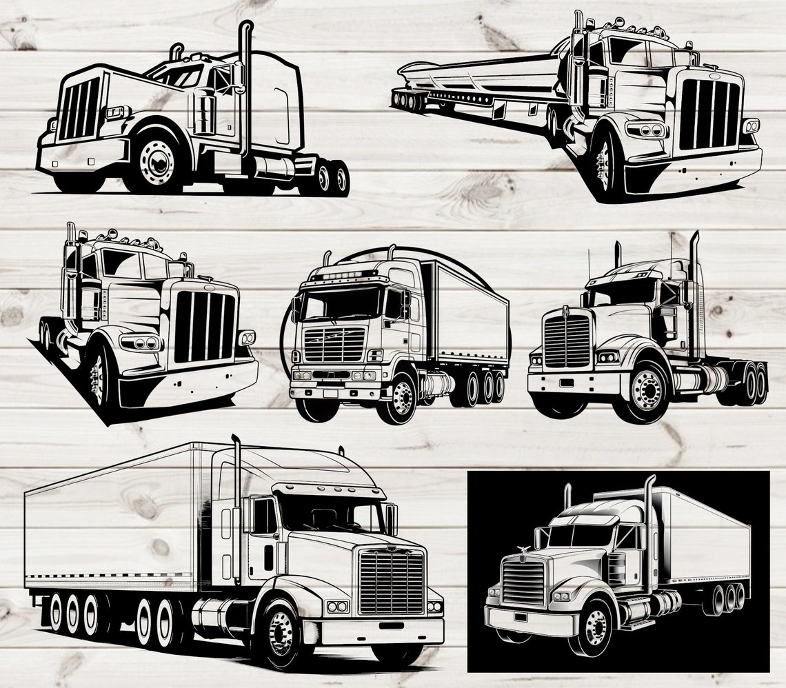 Semi Truck SVG Bundle Trailer Png Tractor Trailer Cut File DXF Semi ...