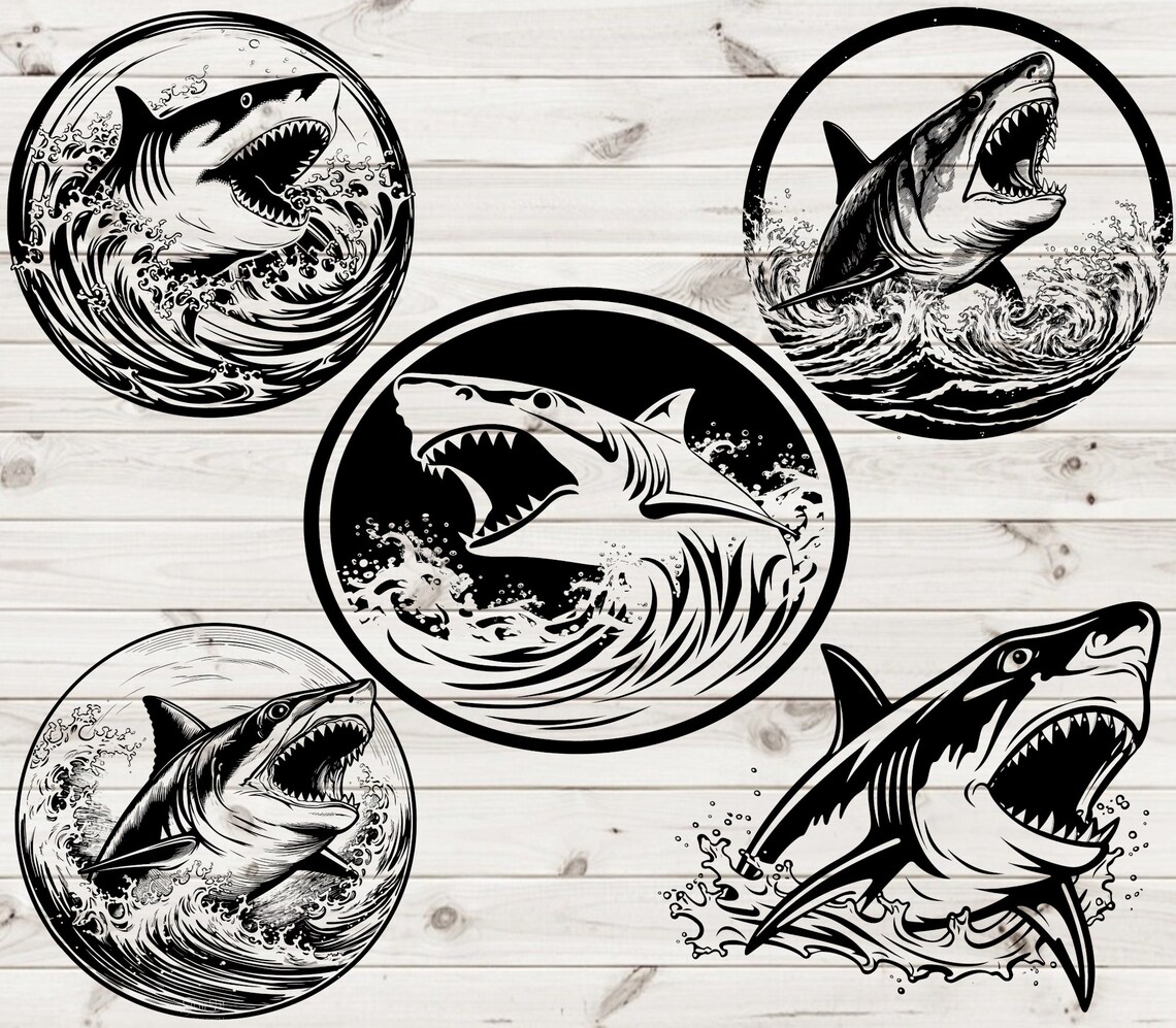 Shark Svg Bundle Bull Shark Printable Clipart Great White Shark Logo ...