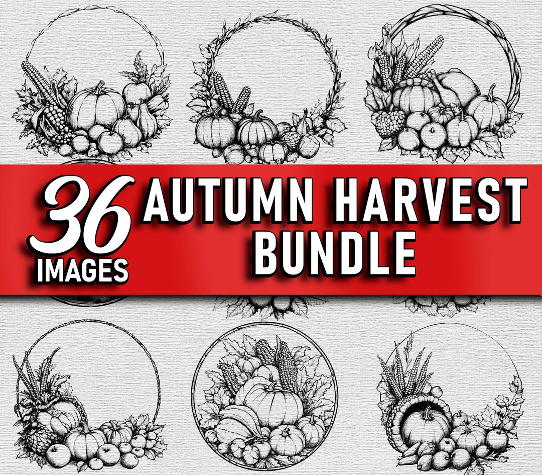 Autumn Harvest Vector Graphics: Thanksgiving Laser Cut Files (PNG, DXF ...