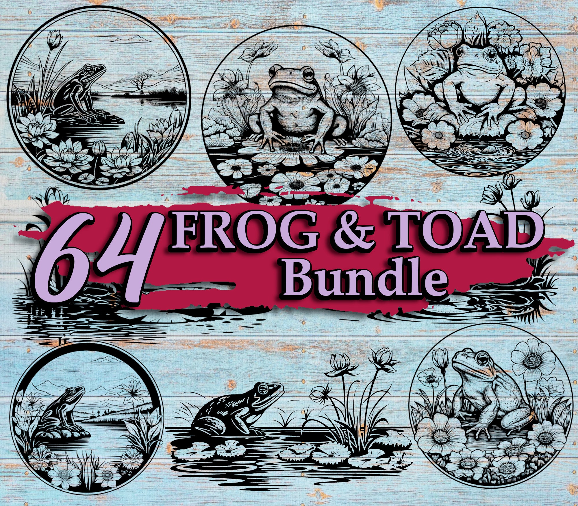 Frog Pond Svg Bundle Toad Vector Frog Laser Engraving File Frog Cutting ...