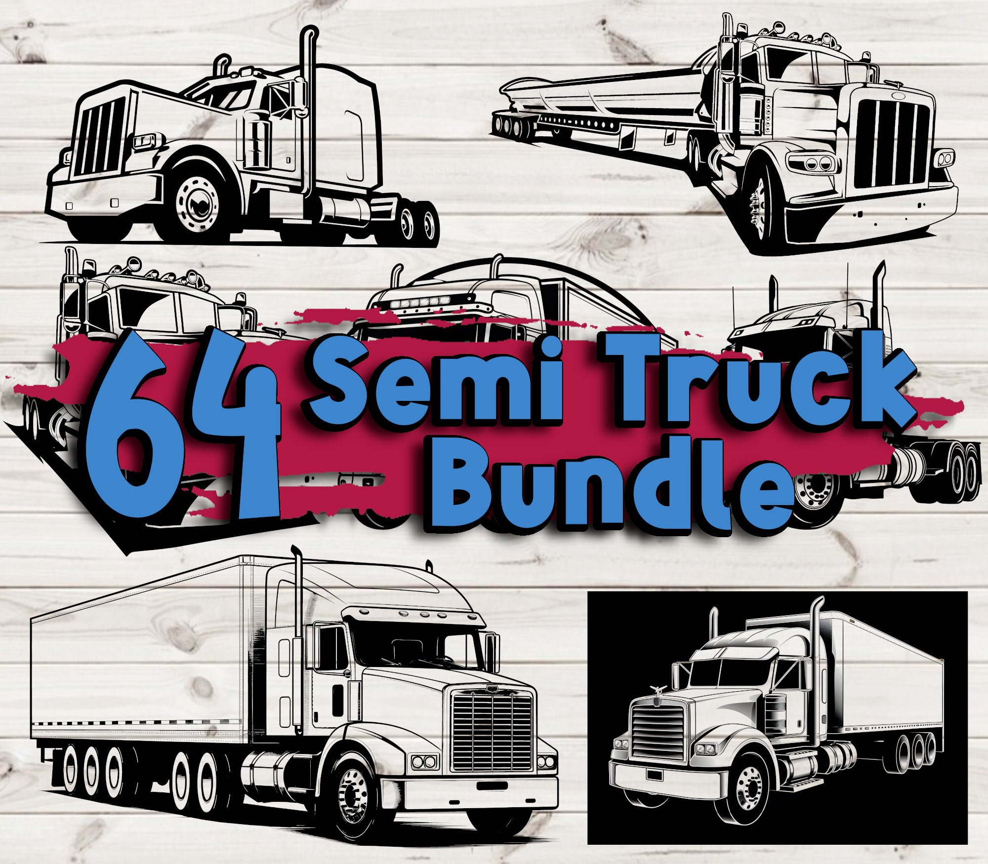 Semi Truck SVG Bundle Trailer Png Tractor Trailer Cut File DXF Semi ...