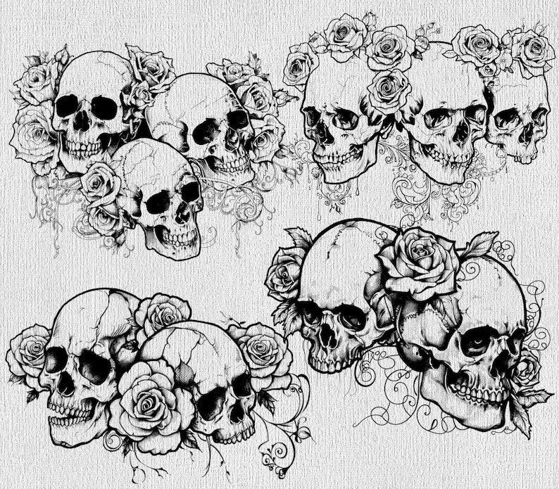 Skull & Roses SVG Bundle: Laser Engraving, Tattoo Clipart (digital ...