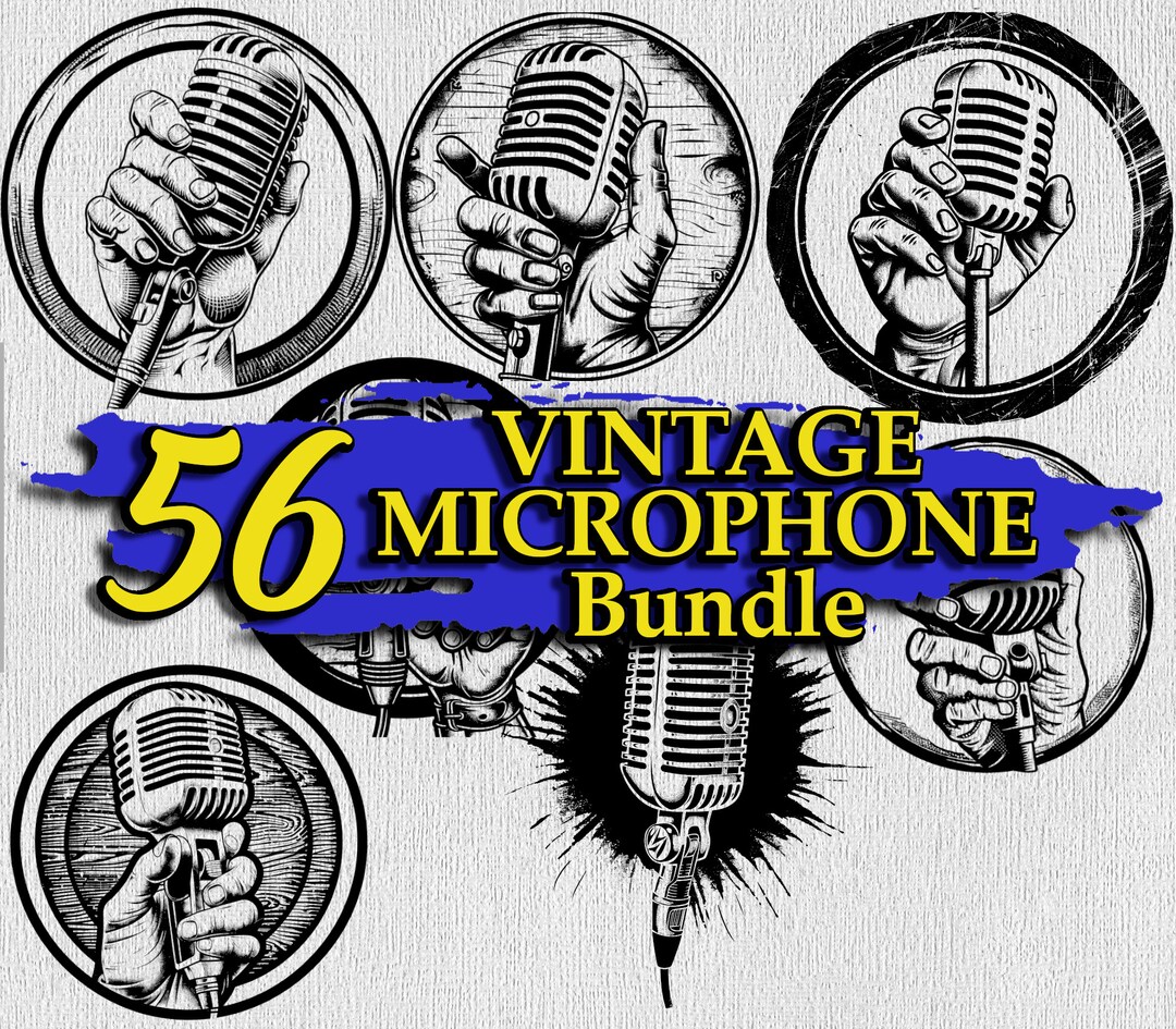 Microphone Svg Bundle Vintage Microphone Laser Engraving File Mic Logo ...