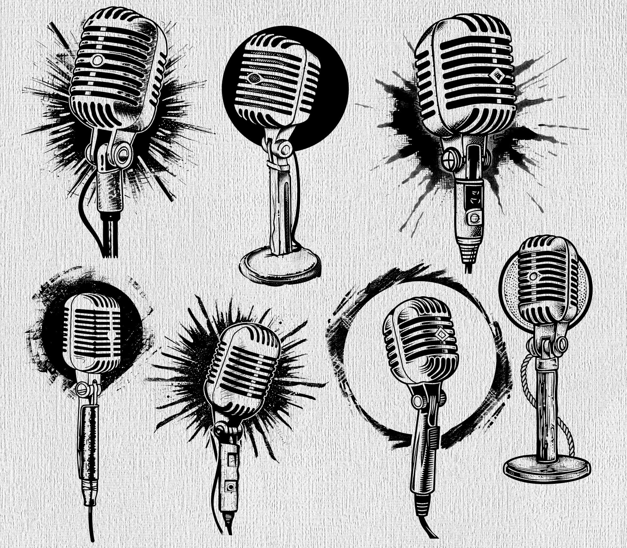 Microphone Svg Bundle Vintage Microphone Laser Engraving File Mic Logo ...