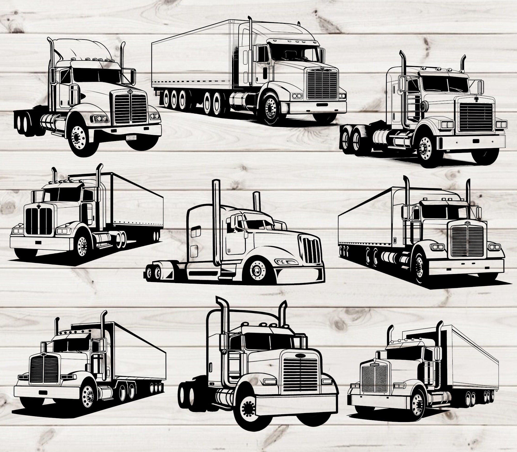 Semi Truck SVG Bundle Trailer Png Tractor Trailer Cut File DXF Semi ...