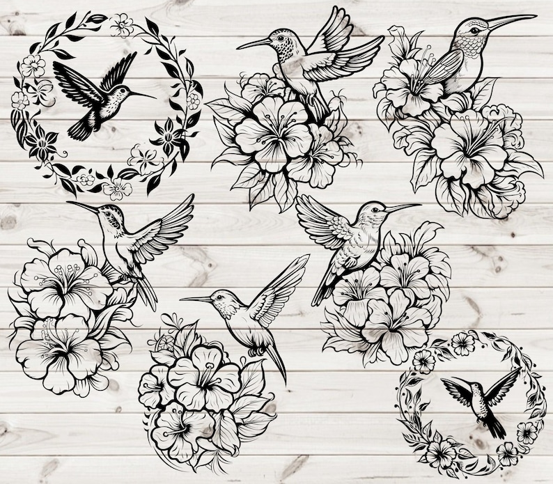 Hummingbird & Floral SVG Bundle: Laser Engraving, Cricut, Silhouette ...