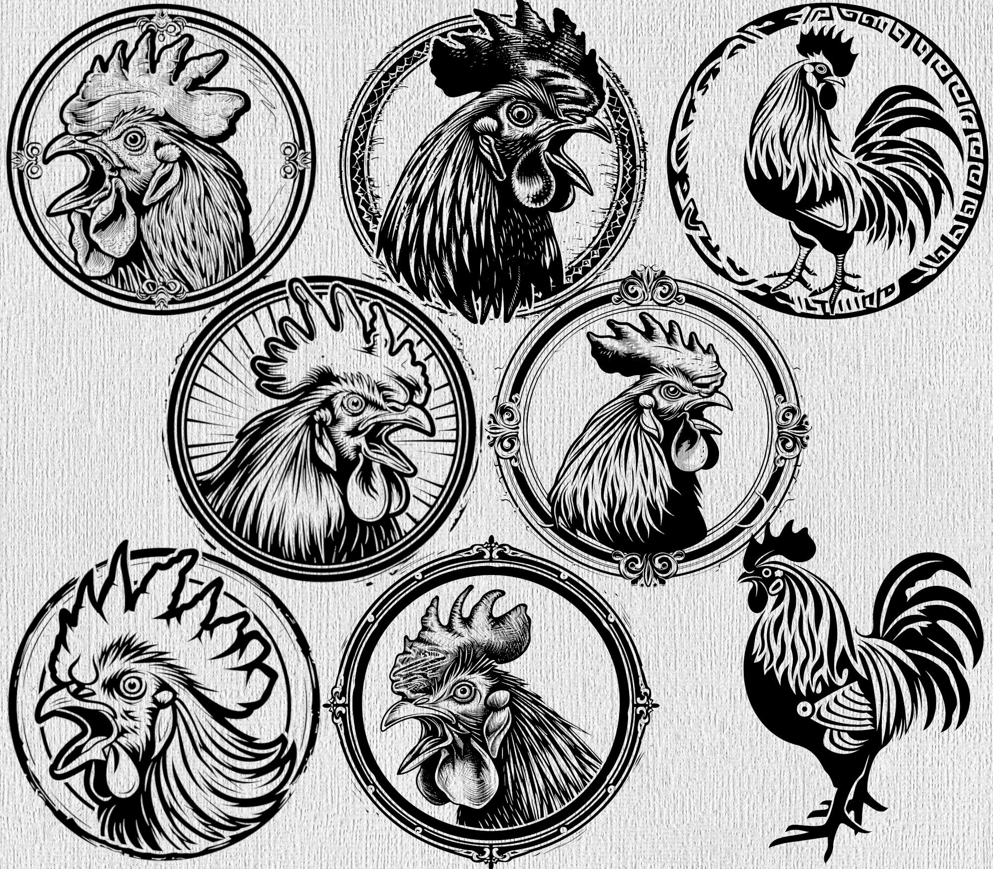 Rooster Svg Bundle Cock Laser Engraving Chicken Tattoo Fowl Rooster ...