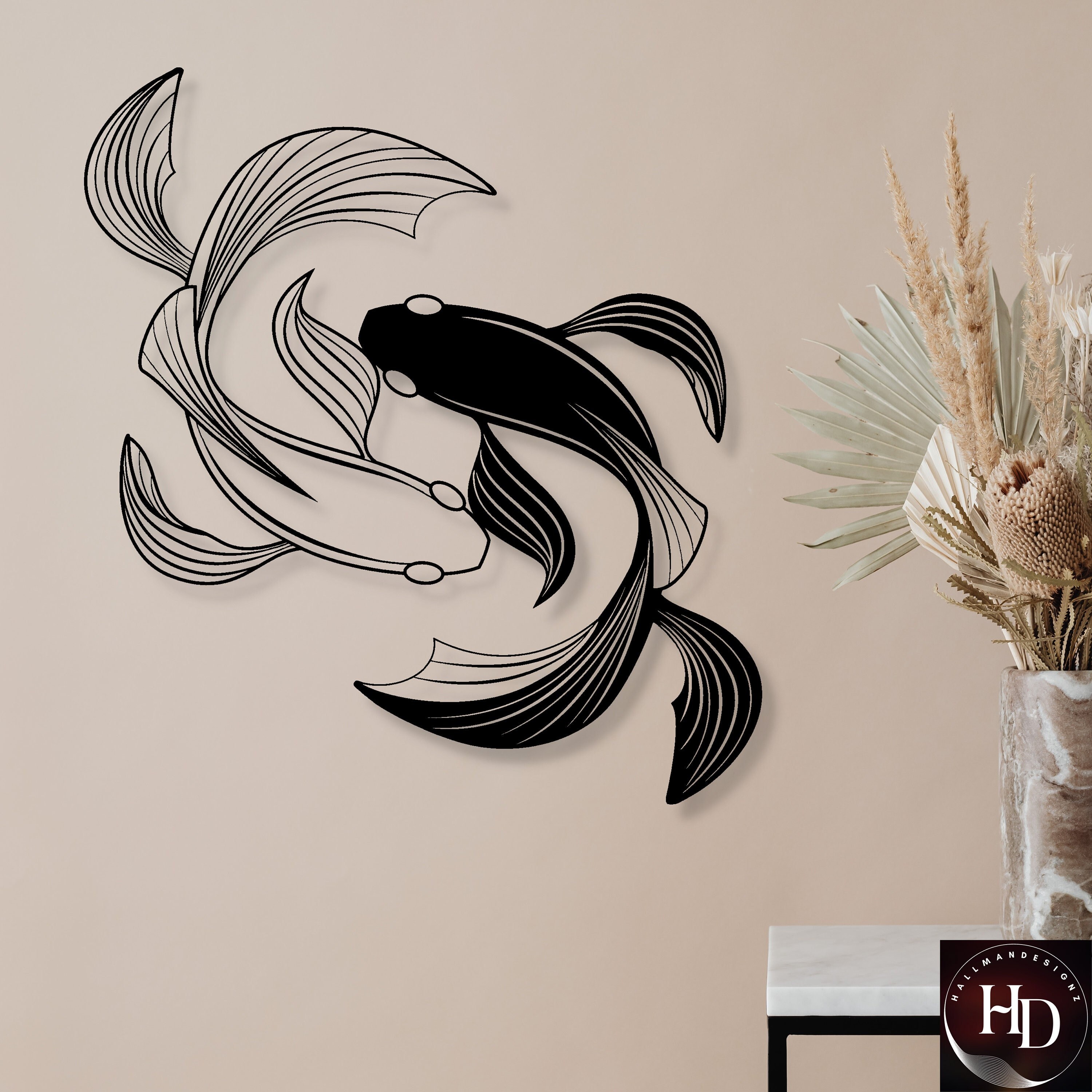 Metal Koi Fish Art, Metal Wall Art, Beta Fish Home Décor, Minimalist ...