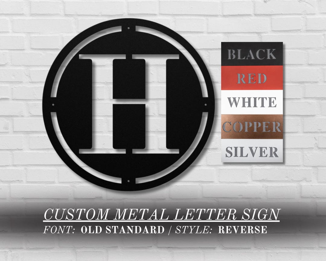 Personalized Metal Letter Sign | Old Standard | Custom Reverse Initial ...