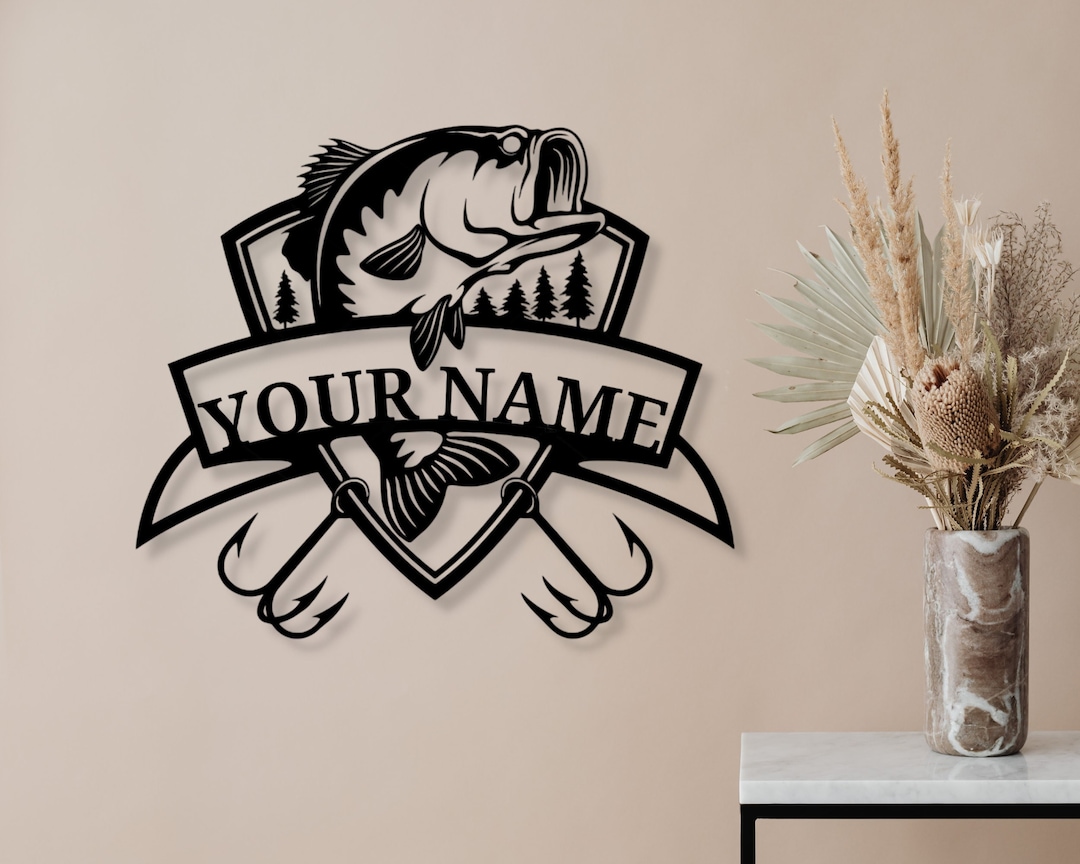 Bass Fishing Metal Monogram, Fishing Gifts for Men, Metal Fish Sign ...