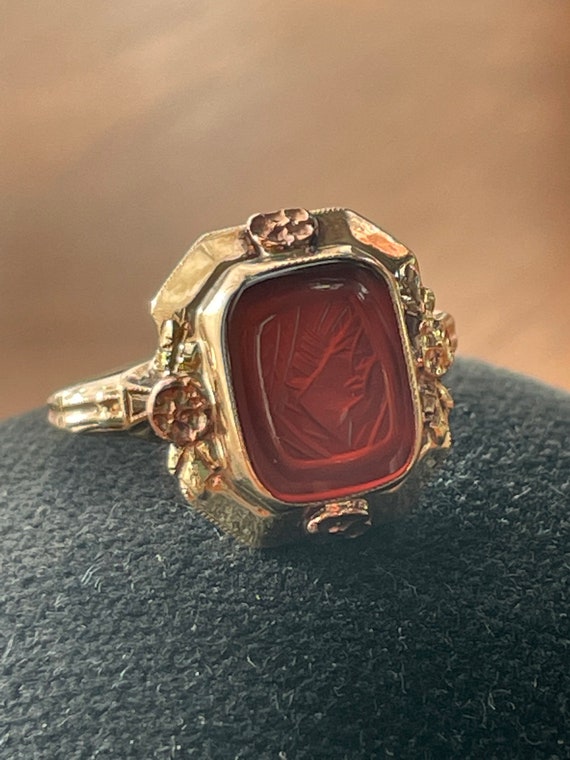 Antique 14k tri color gold carved carnelian intaglio … - Gem