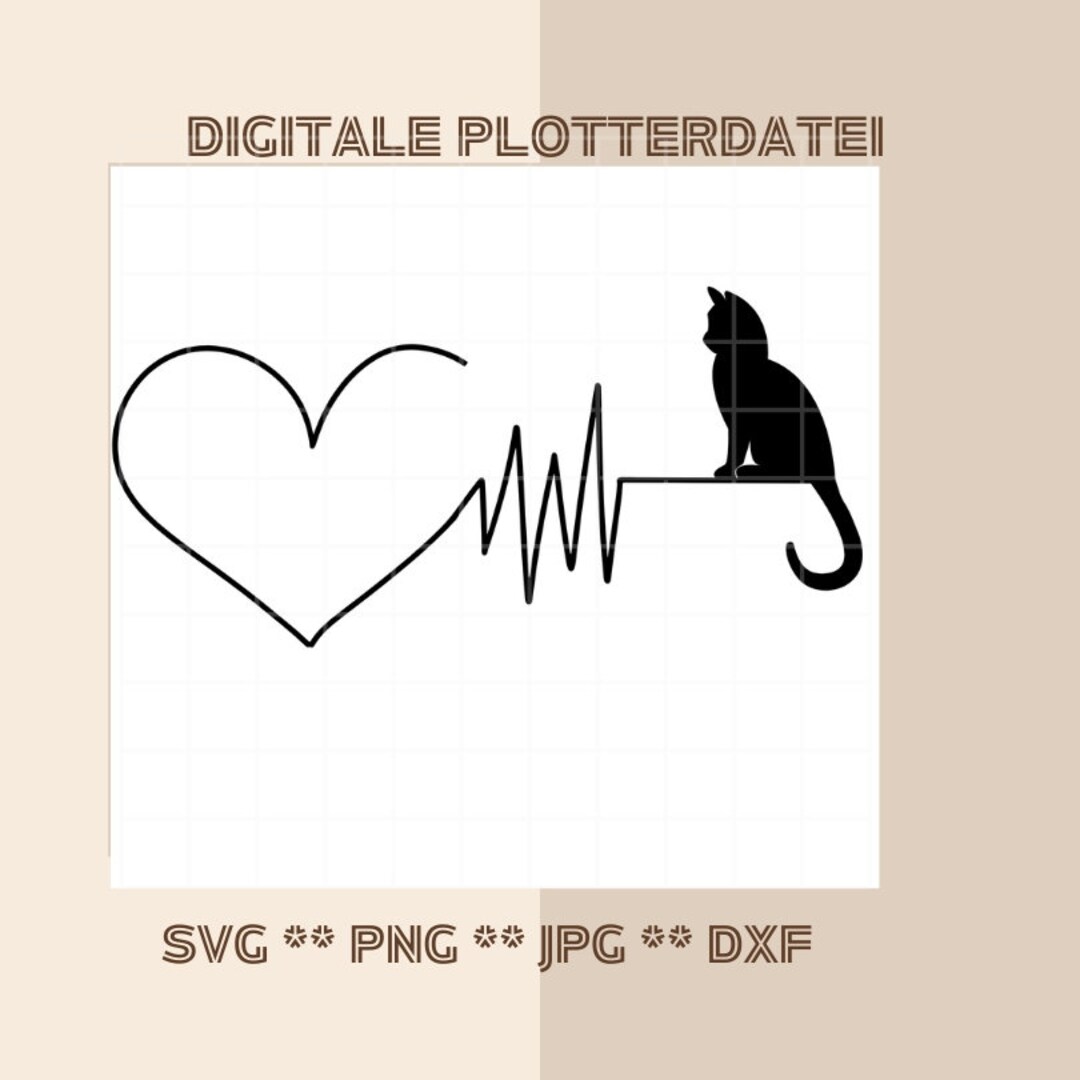 Plotter File Heartbeat Heartbeat Cat With Heart Print Plotter Jpg File Download Template Svg - Etsy