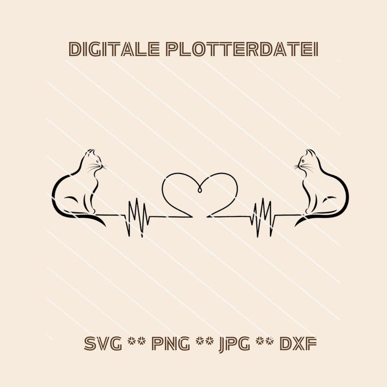 Plotter File Heartbeat Cats SVG Cat Love, Heartbeat ECG, DIY Gift, Digital Download, Png, Dxf ...