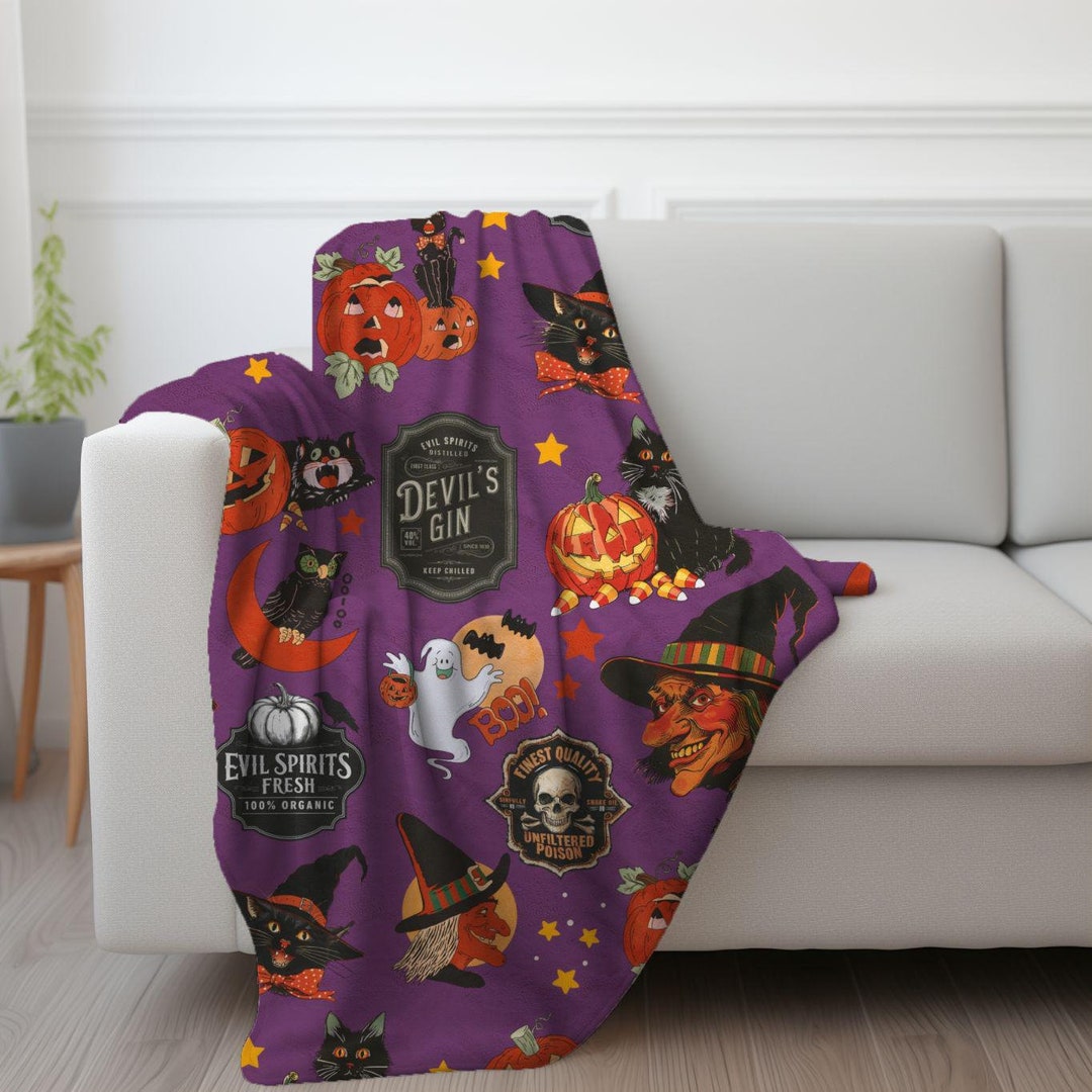 Vintage Retro Halloween Blanket Vintage Halloween Decor Spooky Season ...
