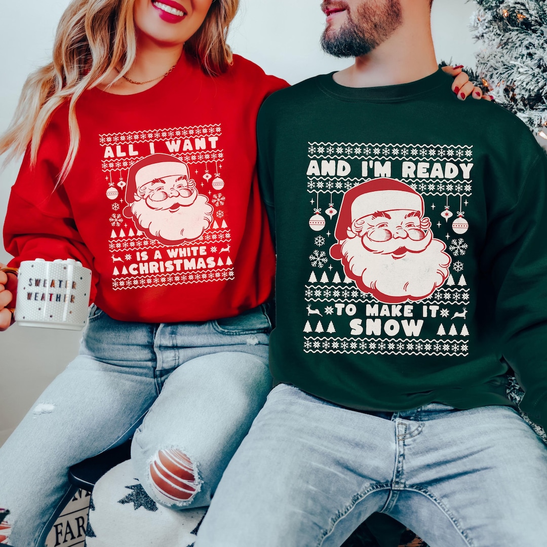 Matching Christmas Couple Sweaters Funny, Holiday Couples Sweatshirt ...
