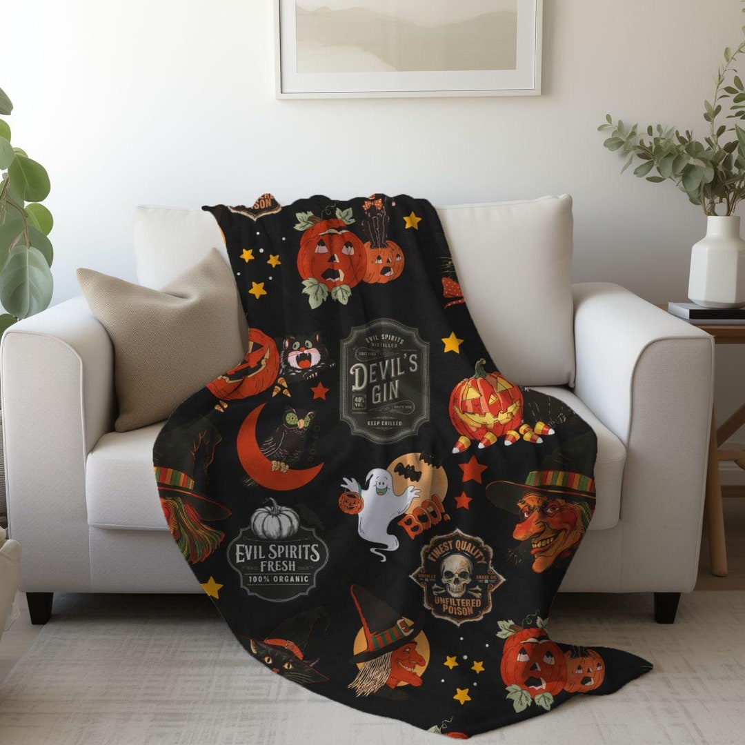 Vintage Retro Halloween Blanket Vintage Halloween Decor Spooky Season ...