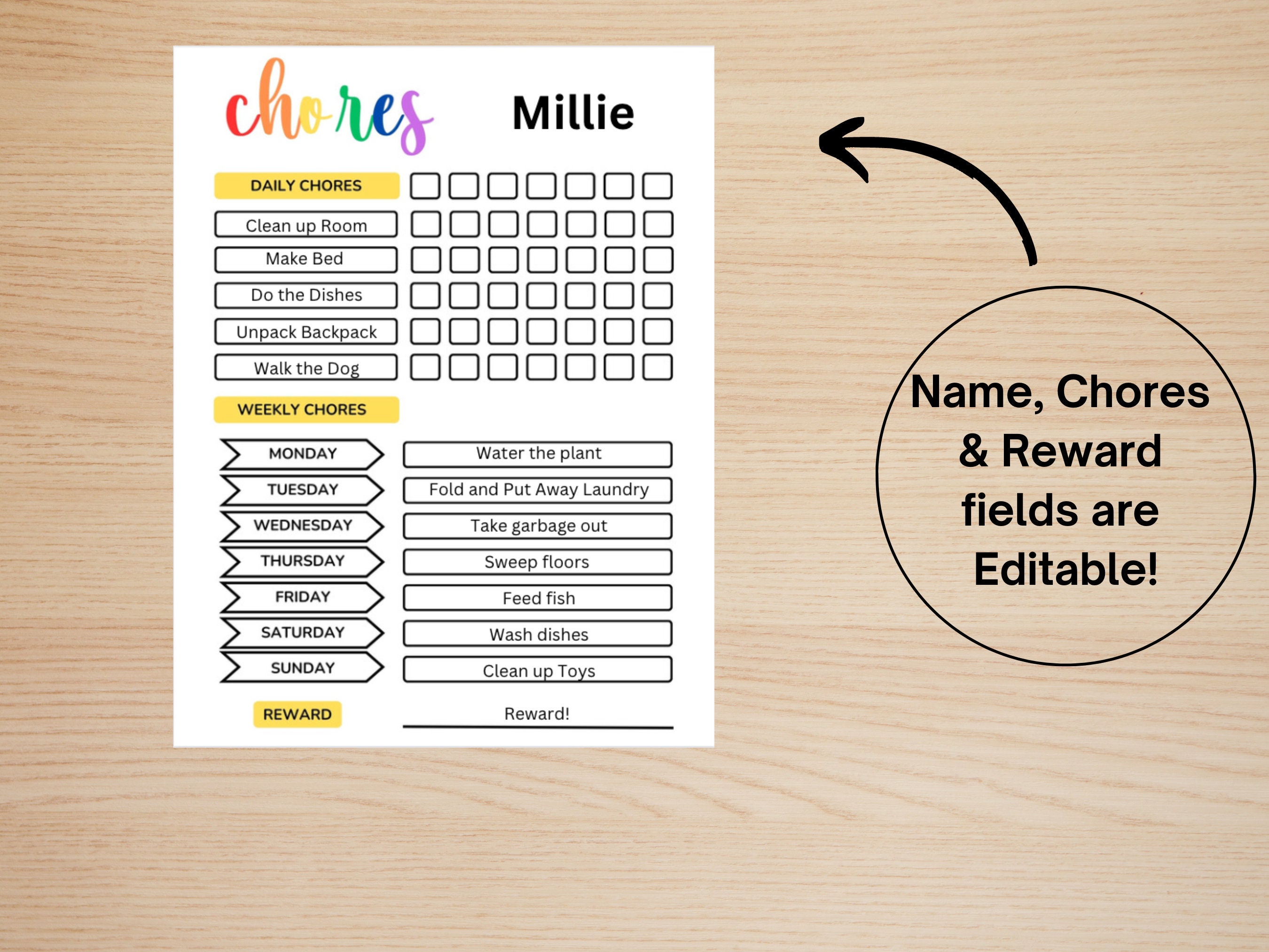 EDITABLE Chore Chart for Kids Responsibility Chart for Kids - Etsy