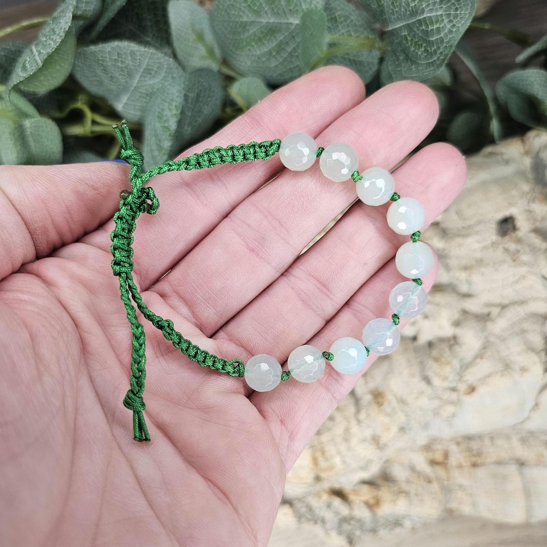 Bowenite Gemstone Crystal Braided Bracelet Green Faceted Beads - Etsy