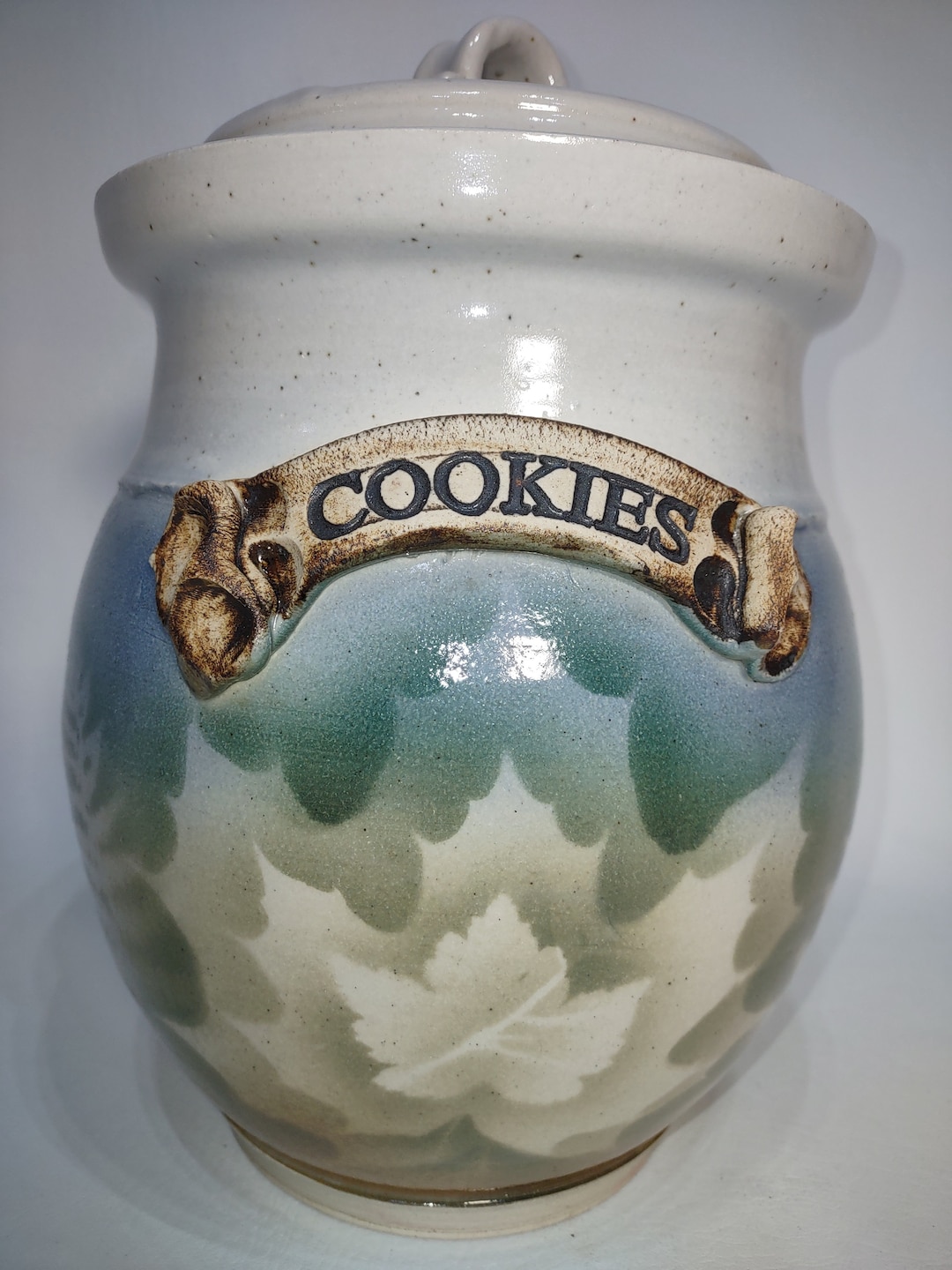 Pottery Cookie Jar With Multiple Leaf Motif Signed by Potter - Etsy