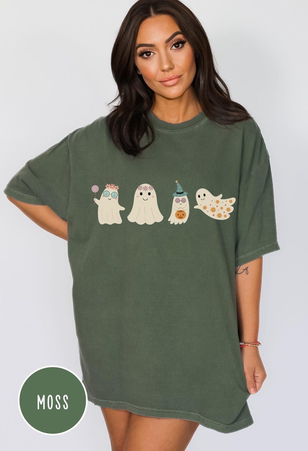 Boho Ghosts, Hippie Ghosts, Flower Ghosts, Festive Halloween Ghost Tee ...