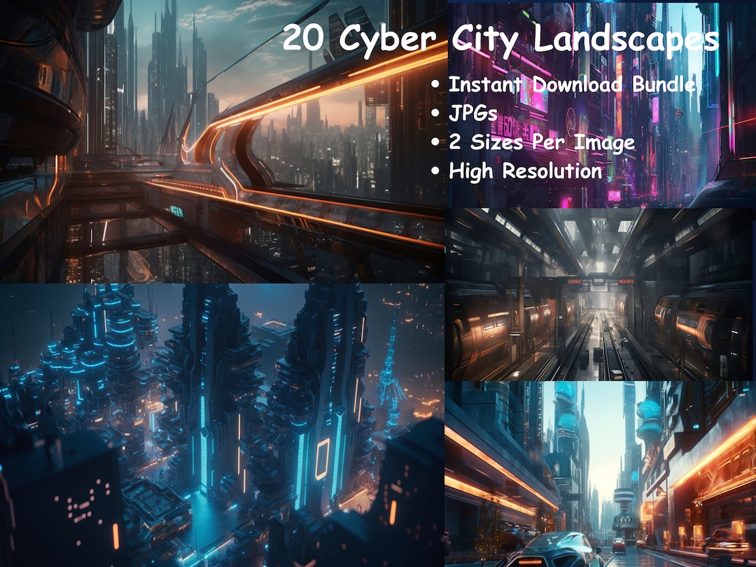20 Cyber City Landscapes: Downloadable Bundle Cyberpunk Glow - Etsy