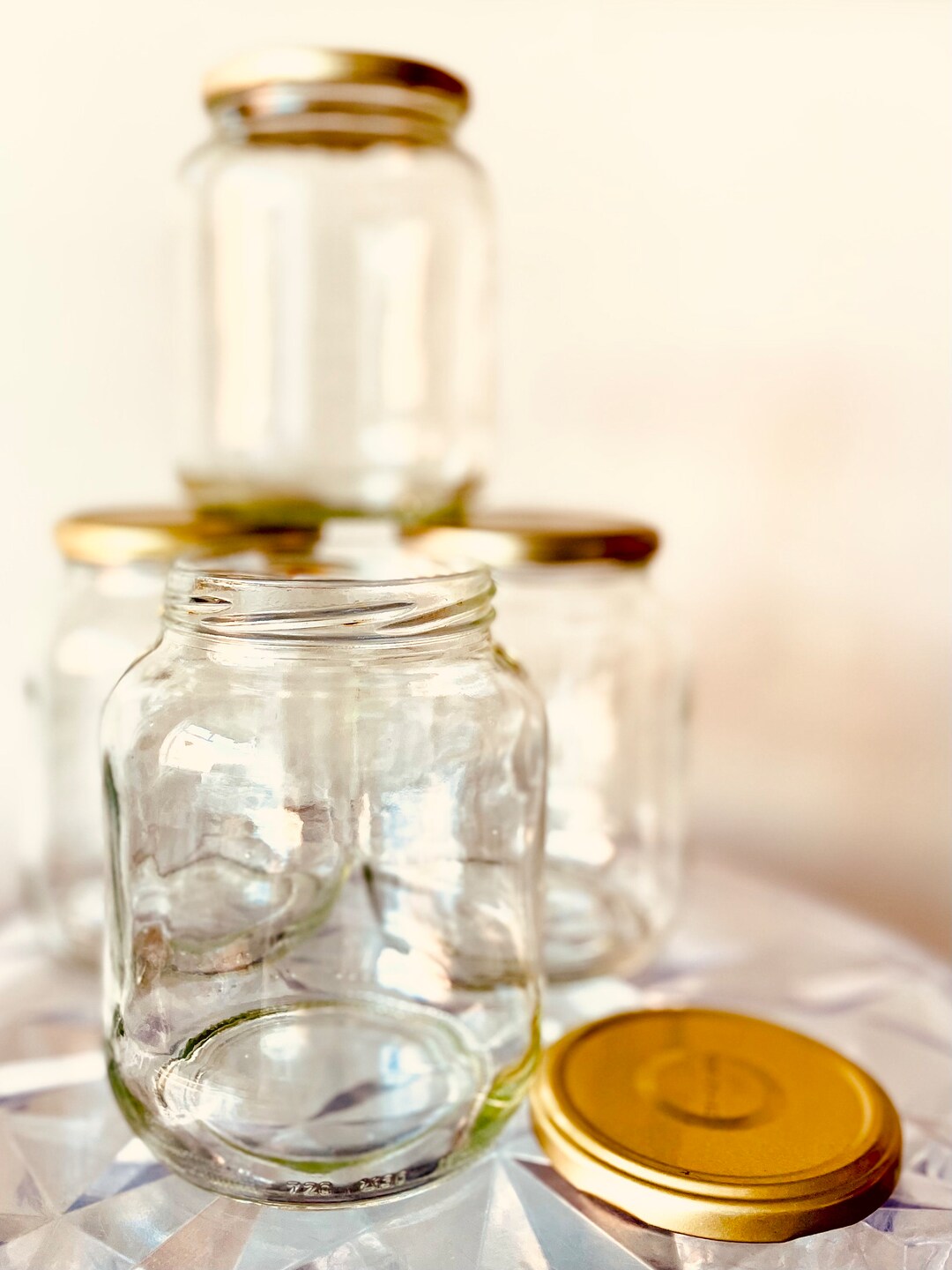 Recycled Glass Storage Jar With Golden Lid 680 Ml / 24 Oz - Etsy