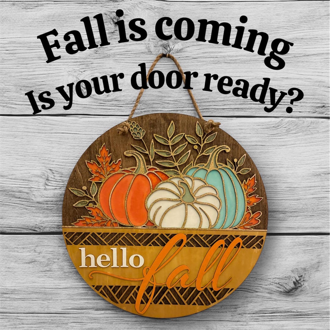 Hello Fall Pumpkin Door Hanger: Hand-painted Wood Autumn Decor - Etsy