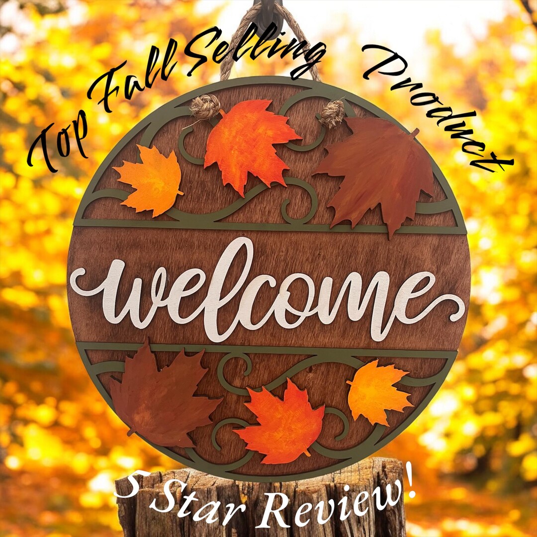 Welcome Maple Leaf Door Hanger: Hand-painted Fall Decor - Etsy